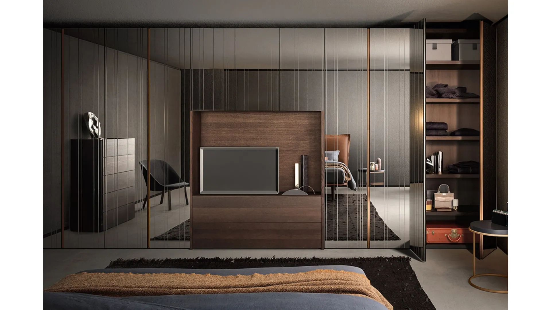 Wardrobe with hinged mirror doors Raggio by Pianca
